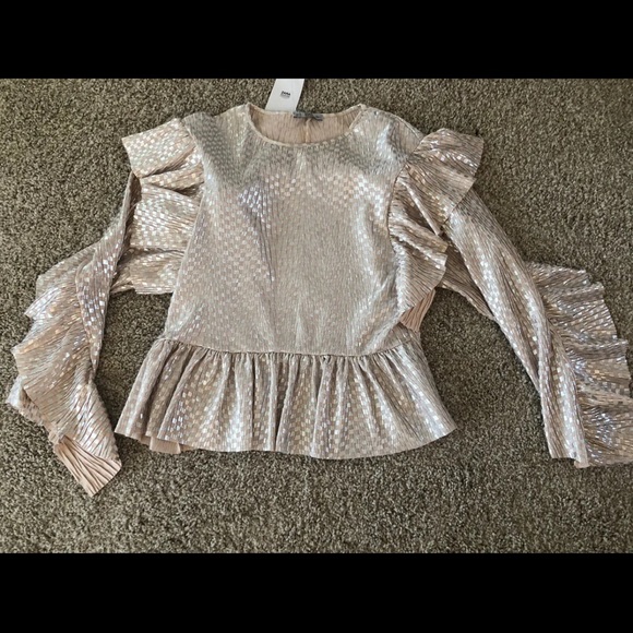 Zara | Tops | Zara Shiny Top With Ruffles M New | Poshmark